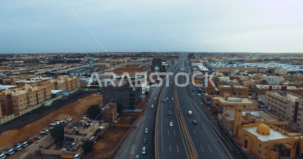 An aerial view of king Fahd road in Buraidah city, Saudi Arabia ...