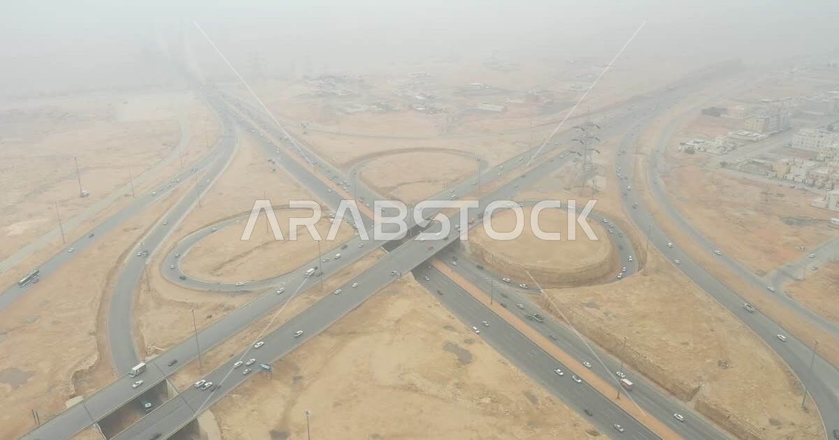 Drone photography of car traffic on the highway in Riyadh, Saudi Arabia ...