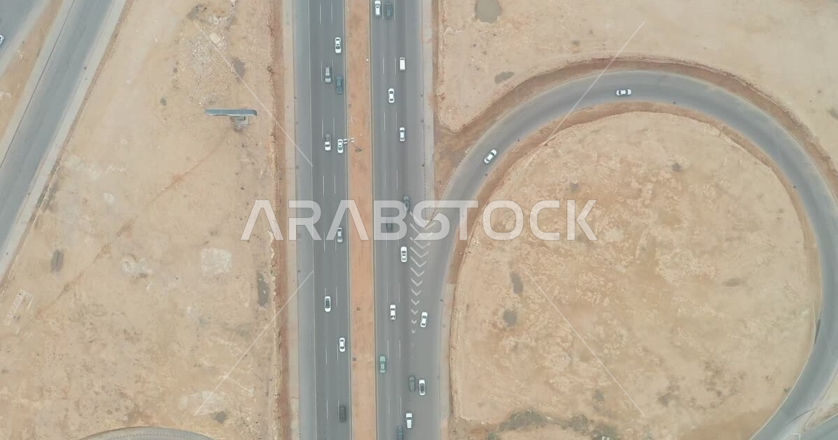 Drone photography of car traffic on the highway in Riyadh, Saudi Arabia ...