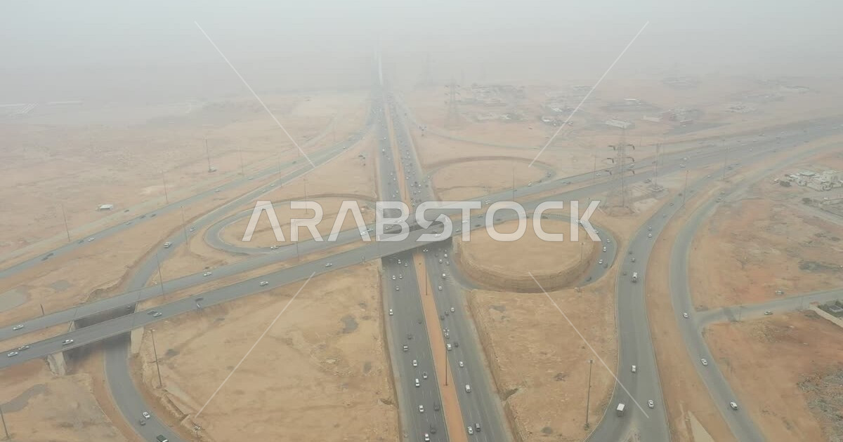 Drone photography of car traffic on the highway in Riyadh, Saudi Arabia ...