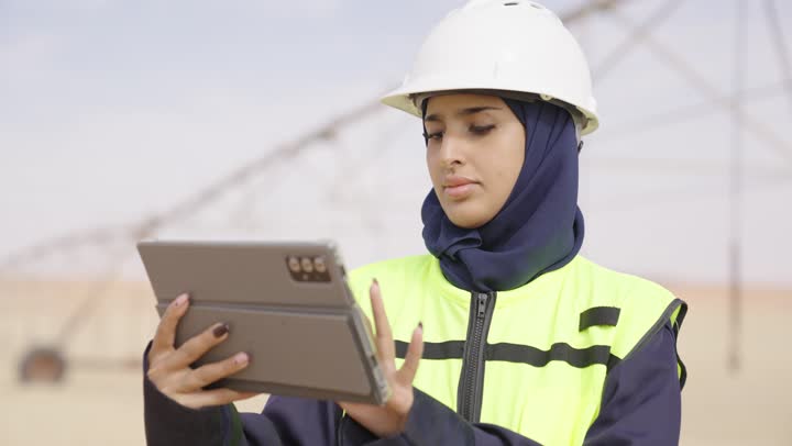 Studying the plan and project on the ground, a smiling Saudi Gulf Arab ...