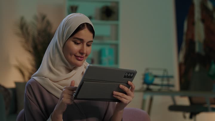 The use of technology and modern devices, a close-up shot of a young ...