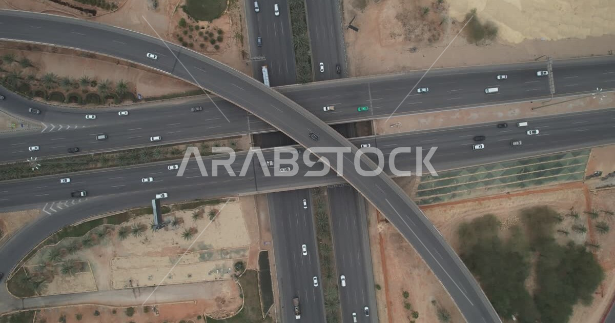 Drone photography of car traffic in Riyadh, Saudi Arabia, roads and ...