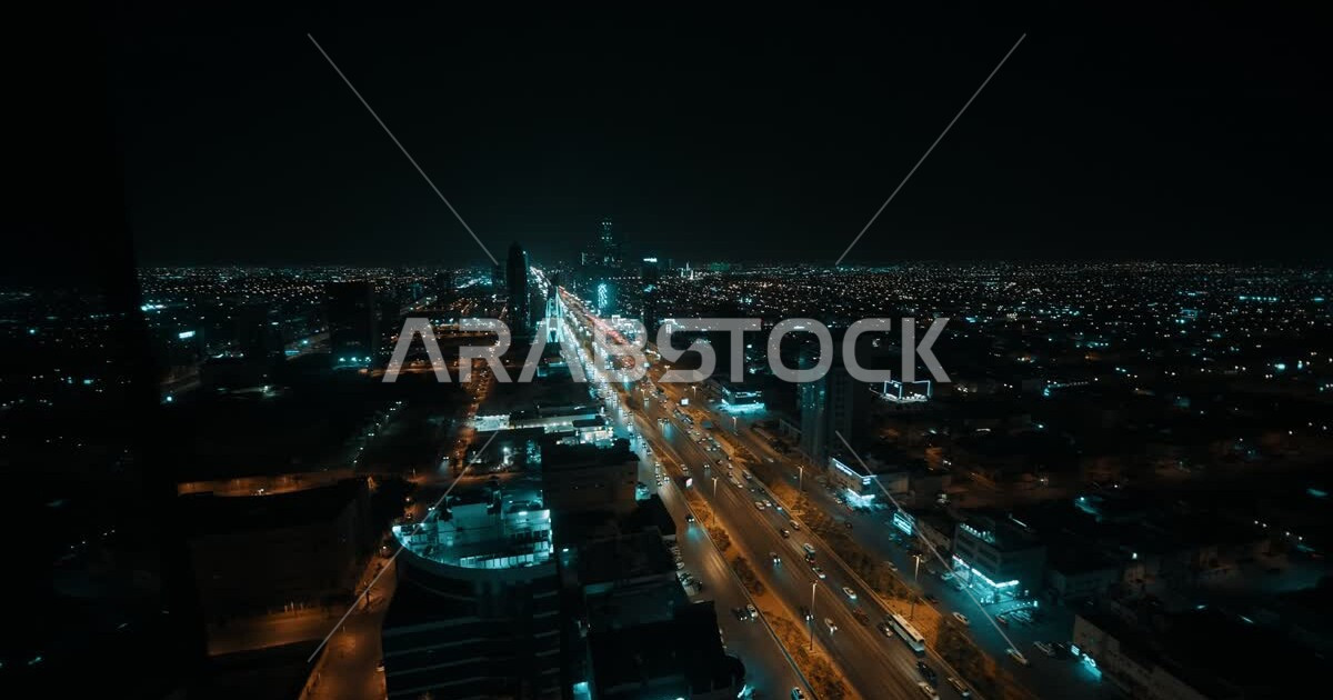 Drone photography of car traffic in Riyadh, Saudi Arabia at night ...