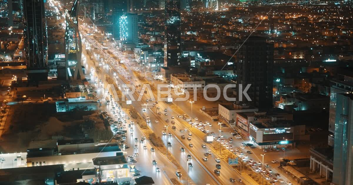 Drone photography of car traffic in Riyadh, Saudi Arabia at night ...