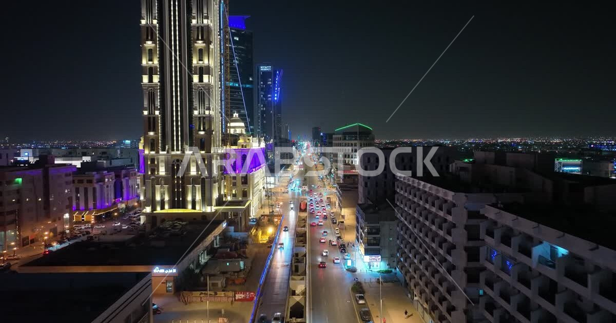 Drone photography of car traffic in Riyadh, Saudi Arabia at night ...