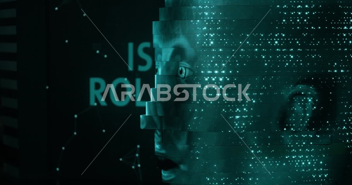 The face of a robot on a large screen at the LEP Tech Conference in ...