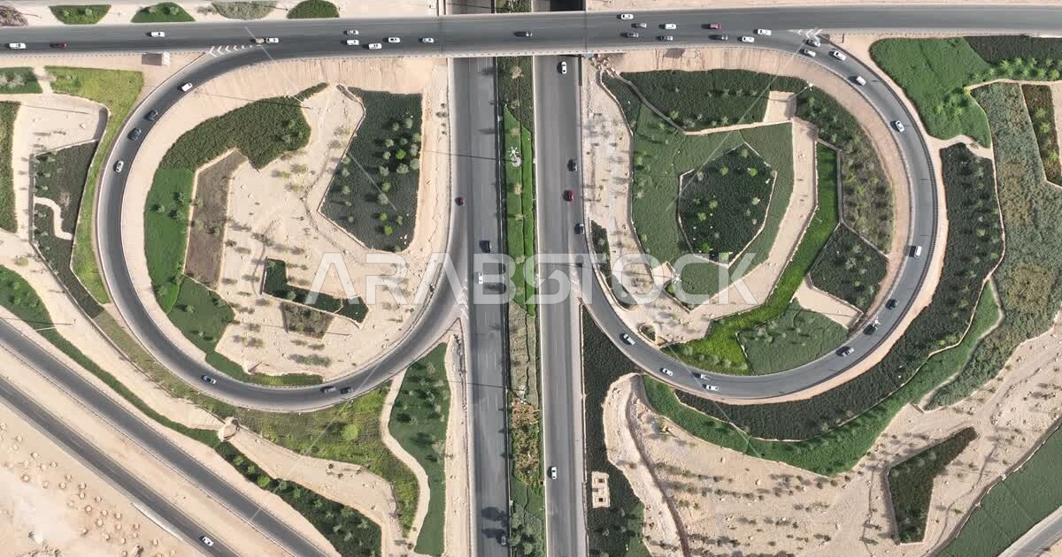 Drone photography of car traffic in the city of Riyadh in the Kingdom ...