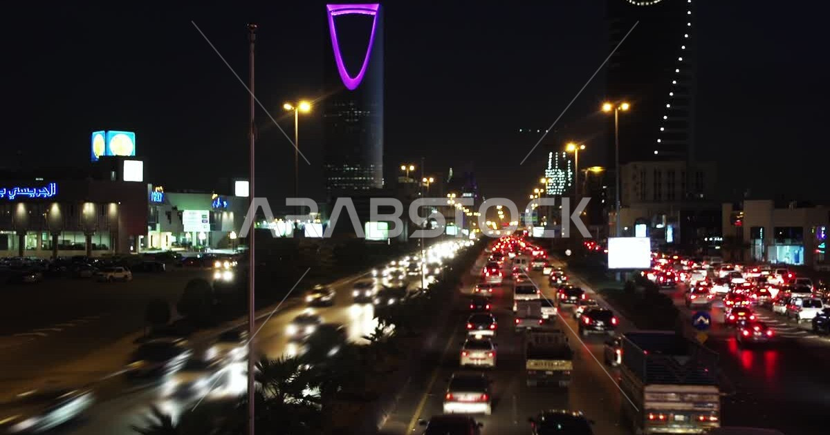 Night photography of the streets of the city of Riyadh in the Kingdom ...