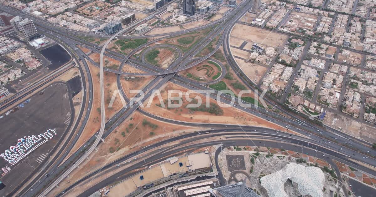 Drone photography of car traffic on the main road in Riyadh, Saudi ...