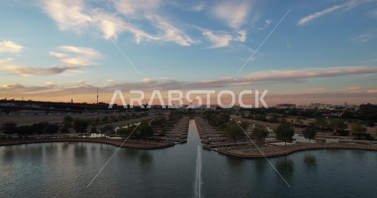Drone photography of a lake in the south of Riyadh, Saudi Arabia, car ...