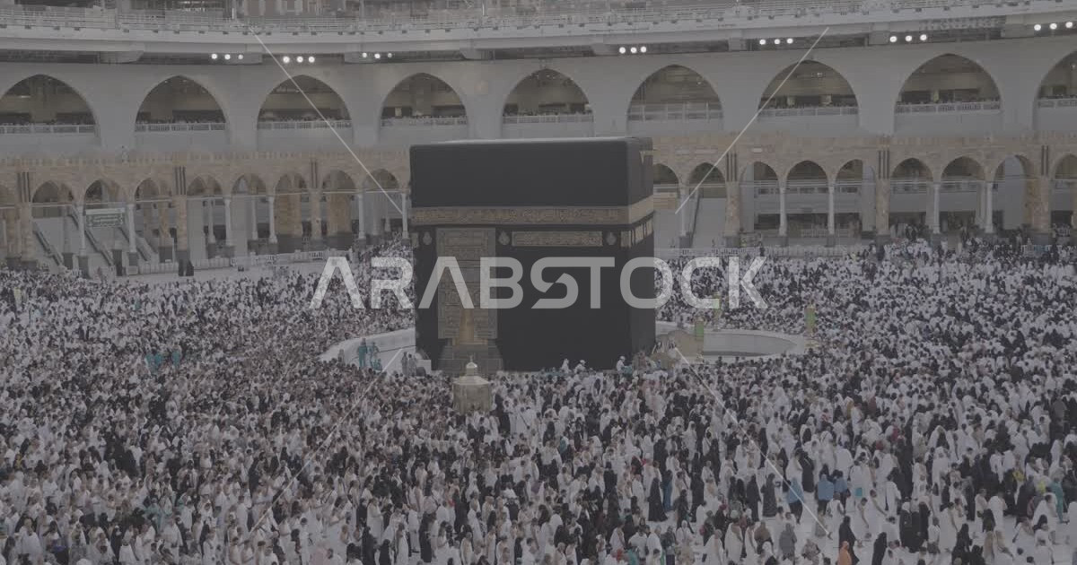 Photography from inside the Great Mosque of Mecca for pilgrims, circumambulation around the ...