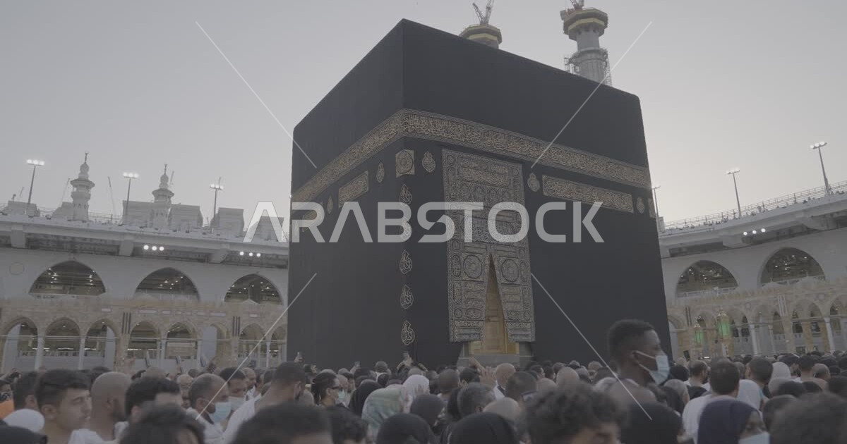 Photography from inside the Great Mosque of Mecca for pilgrims, circumambulation around the ...