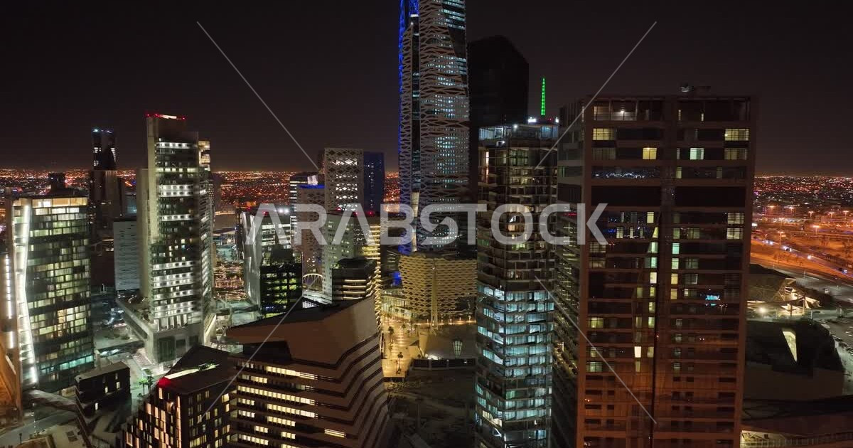 Aerial photography at night of the King Abdullah Financial District ...