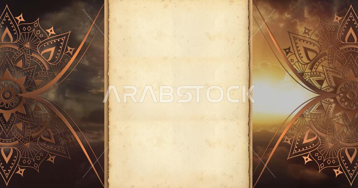 Creative depiction of antique paper with Islamic decorative designs ...