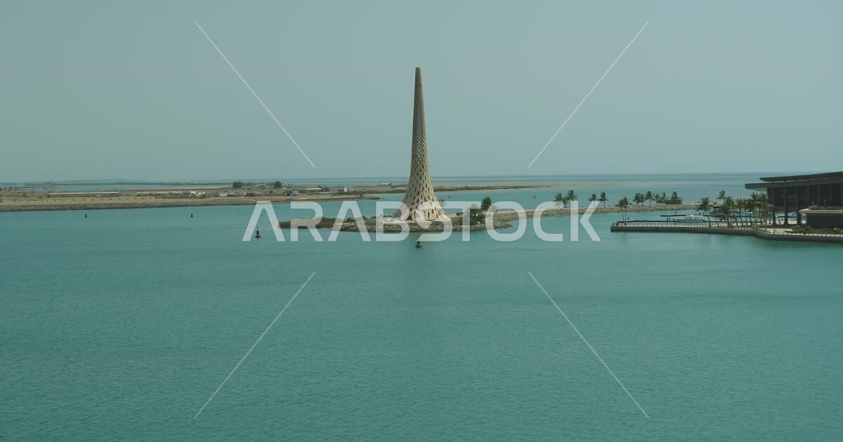 Drone photography of the KAUST lighthouse in Jeddah, Saudi Arabia, the ...