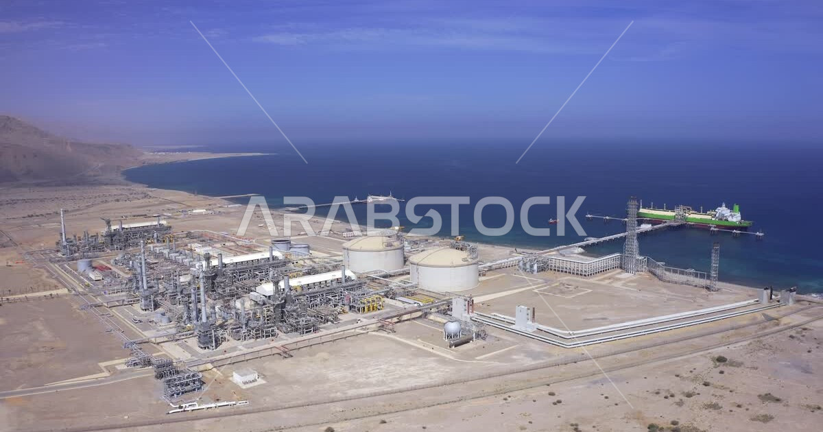 Drone photography from above of the port of Duqm in Muscat, Sultanate ...