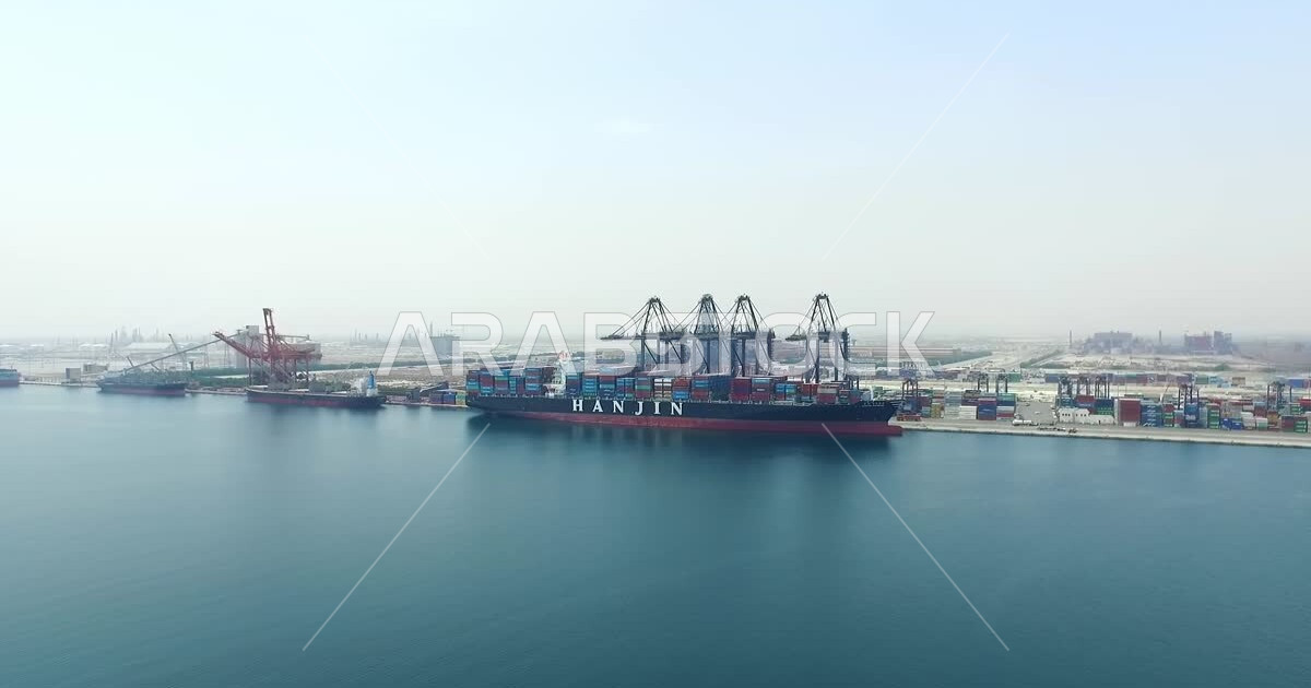 Drone photography of Sohar Industrial Sea Port in the Sultanate of Oman ...