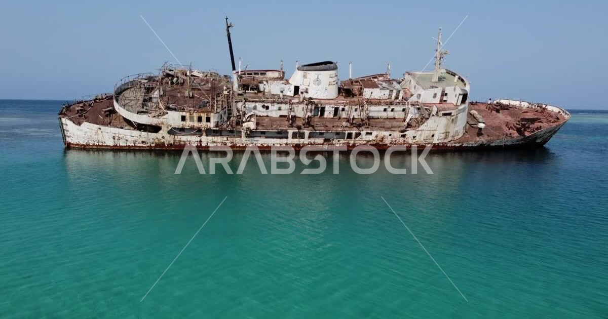 Drone photography of the sinking ship (Titanic) south of Jeddah in the ...