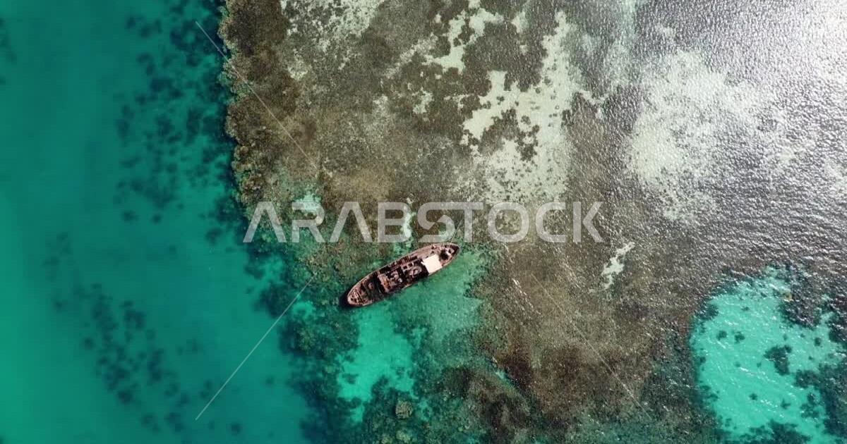 Drone photography of the sinking ship (Titanic) south of Jeddah in the ...