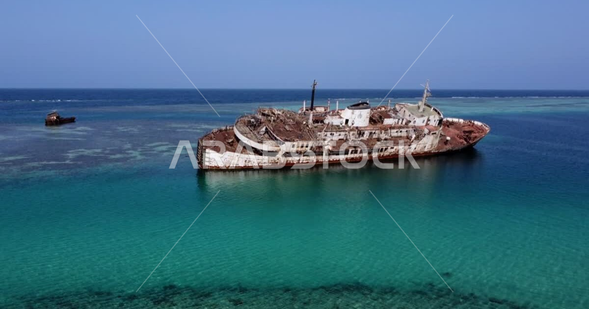 Drone photography of the sinking ship (Titanic) south of Jeddah in the ...
