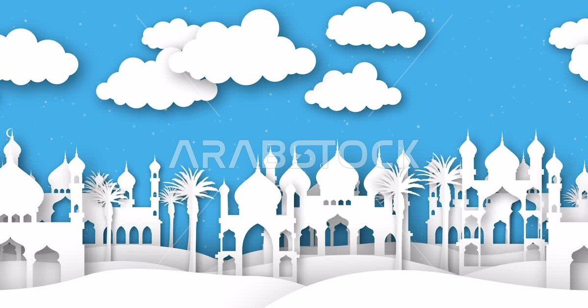 حفظ الترجمة ramadan animated video of paper mosques blue background ...
