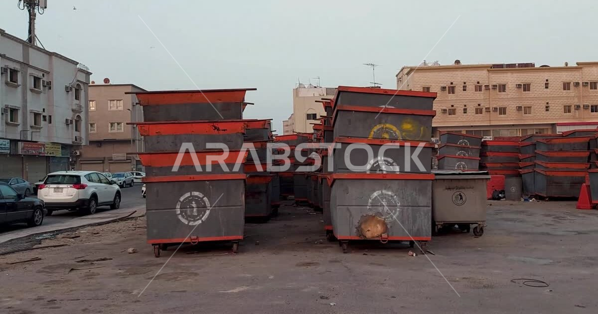 A landfill, a group of garbage containers in the Kingdom of Saudi ...
