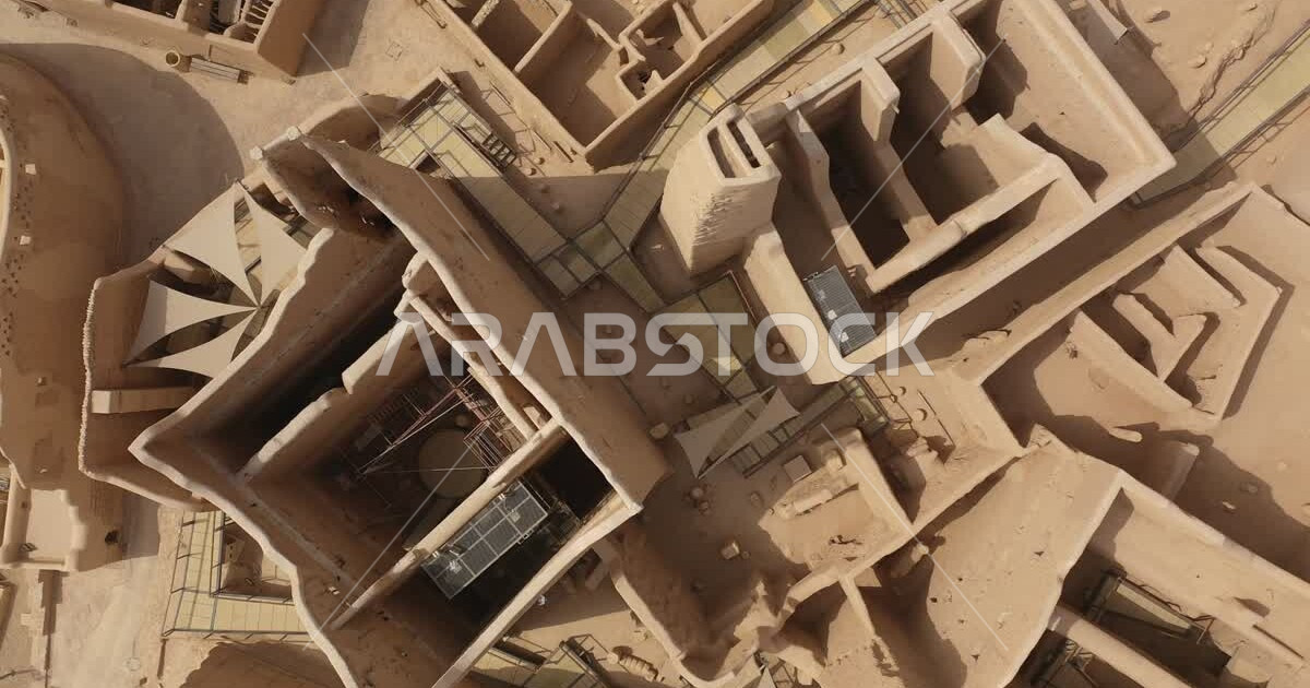 Drone photography of the ancient walls of Diriyah in the city of Riyadh ...