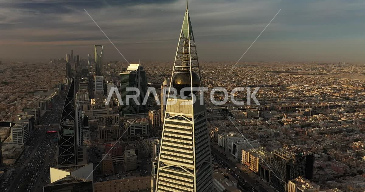 Aerial photography of Al-Faisaliah Tower from above, towers and ...