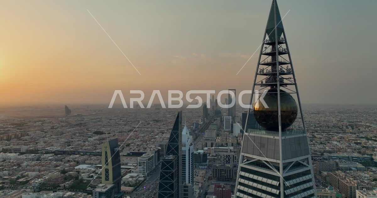 Drone photography from the top of the city of Riyadh at sunset, the ...
