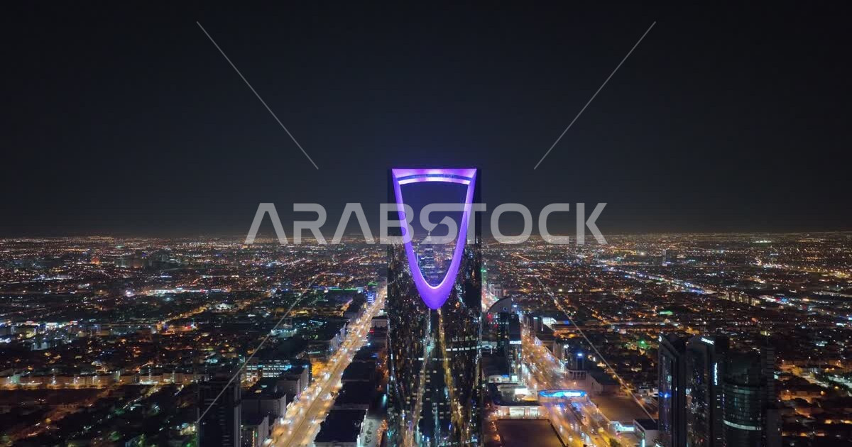 Drone photography from the top of the city of Riyadh in night mode, the ...