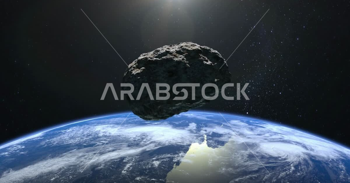 Close-up depiction of an asteroid in outer space, 3D animation, outer ...