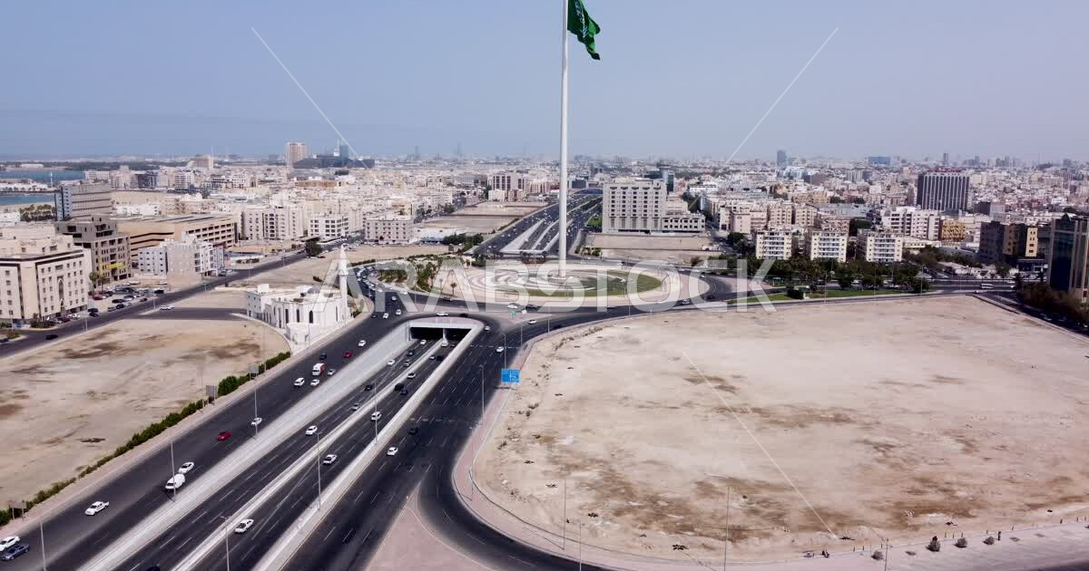 Drone photography from the top of the largest flagpole in Jeddah, Saudi ...
