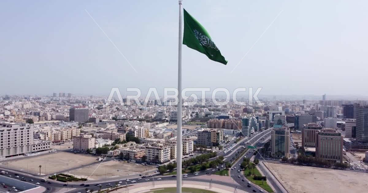 Drone photography from the top of the largest flagpole in Jeddah, Saudi ...