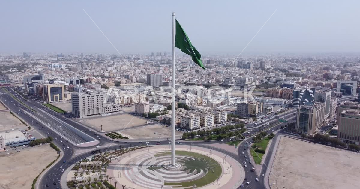 Drone photography from the top of the largest flagpole in Jeddah, Saudi ...