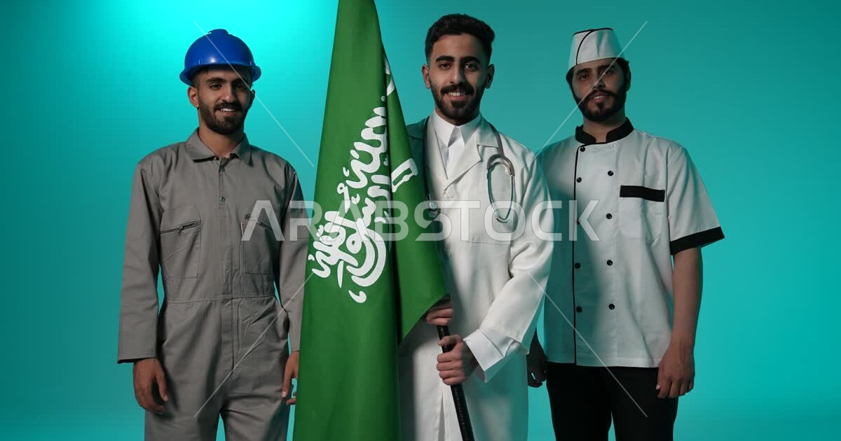 A group of Gulf Saudi Arab men in different jobs in Saudi Arabia, Saudi ...