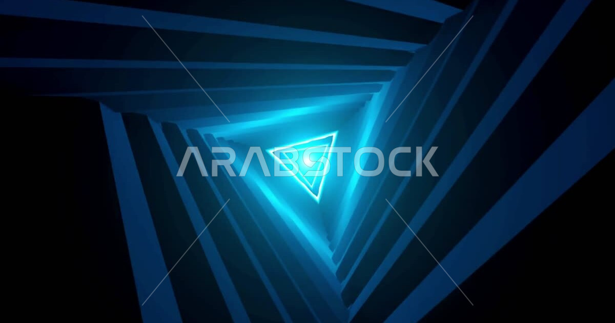 3d Rotating Tunnel With Flashing Lines Geometric Shapes Triangles And Glowing Lines Dark