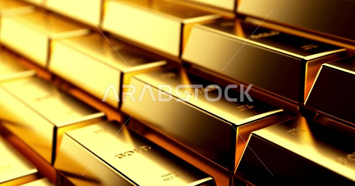 Pure gold pieces, gold bars, chests filled with pure gold bars, 3D gold ...