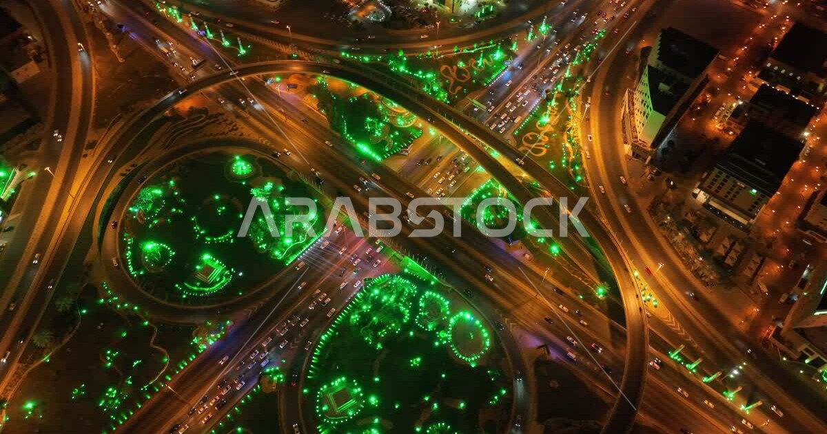 Drone photography of car traffic on King Fahd Road in Riyadh in the ...