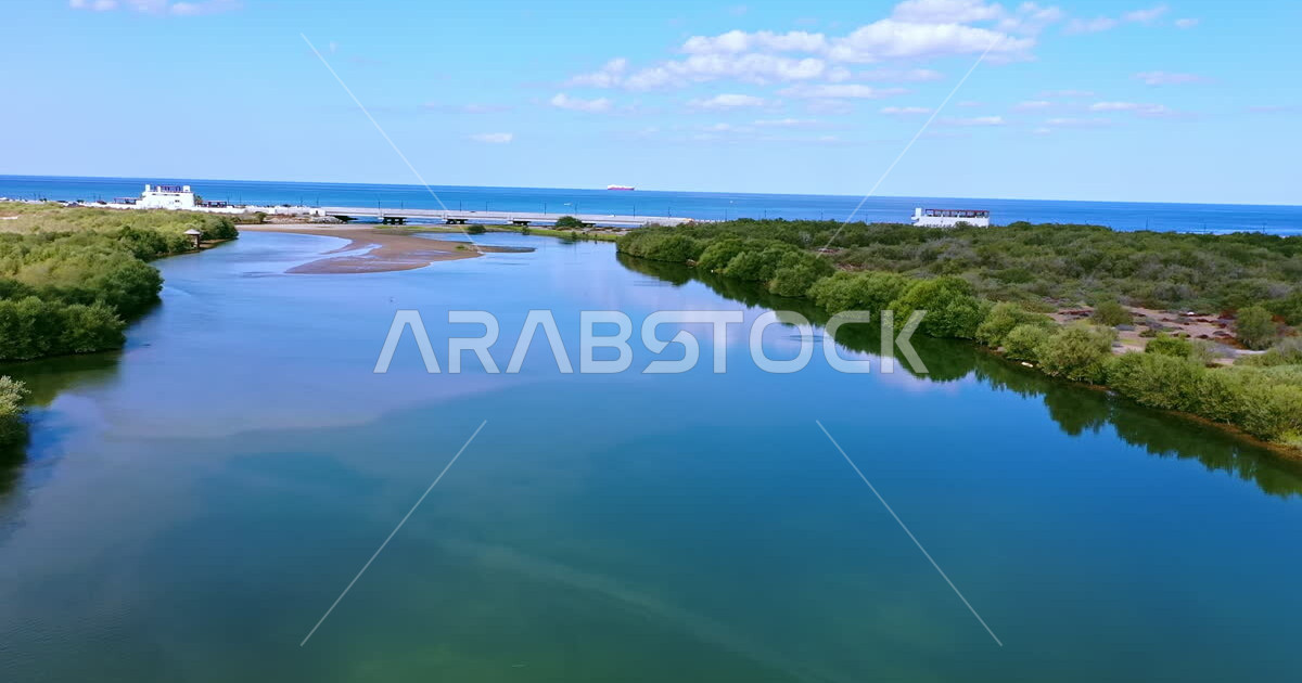 Drone photography of Qurum Nature Reserve in Muscat, Sultanate of Oman ...