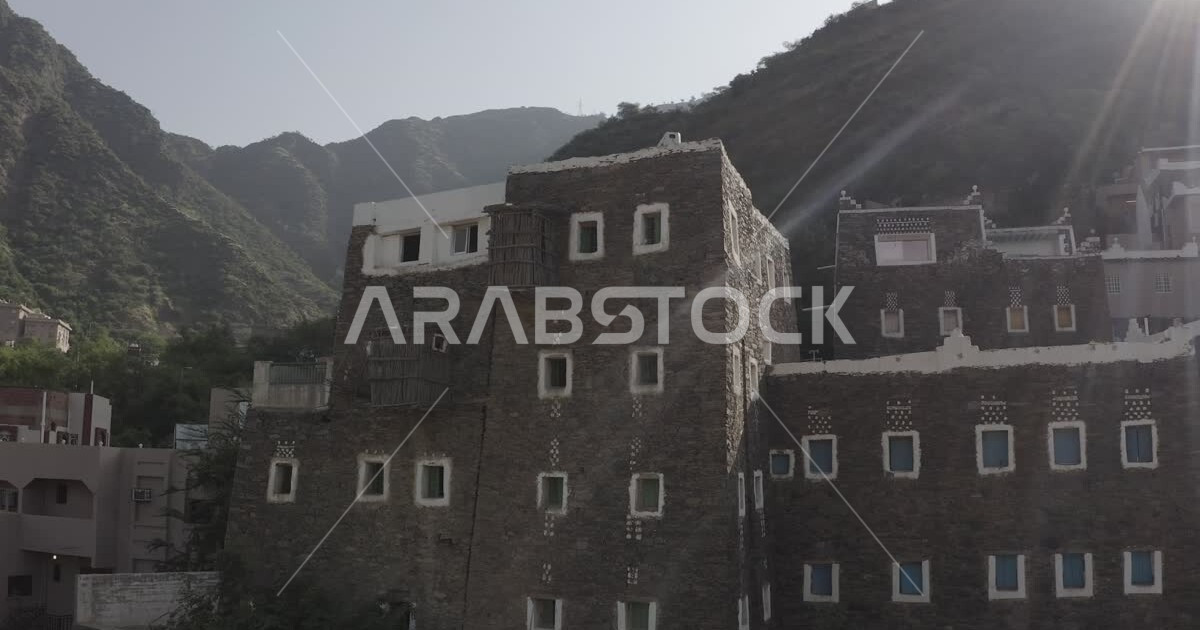 Drone photography of the historic Rijal Alma village in Asir, Saudi ...