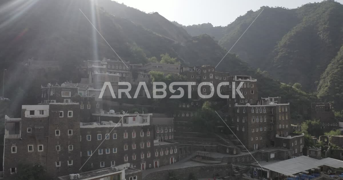 Drone photography of the historic Rijal Alma village in Asir, Saudi ...