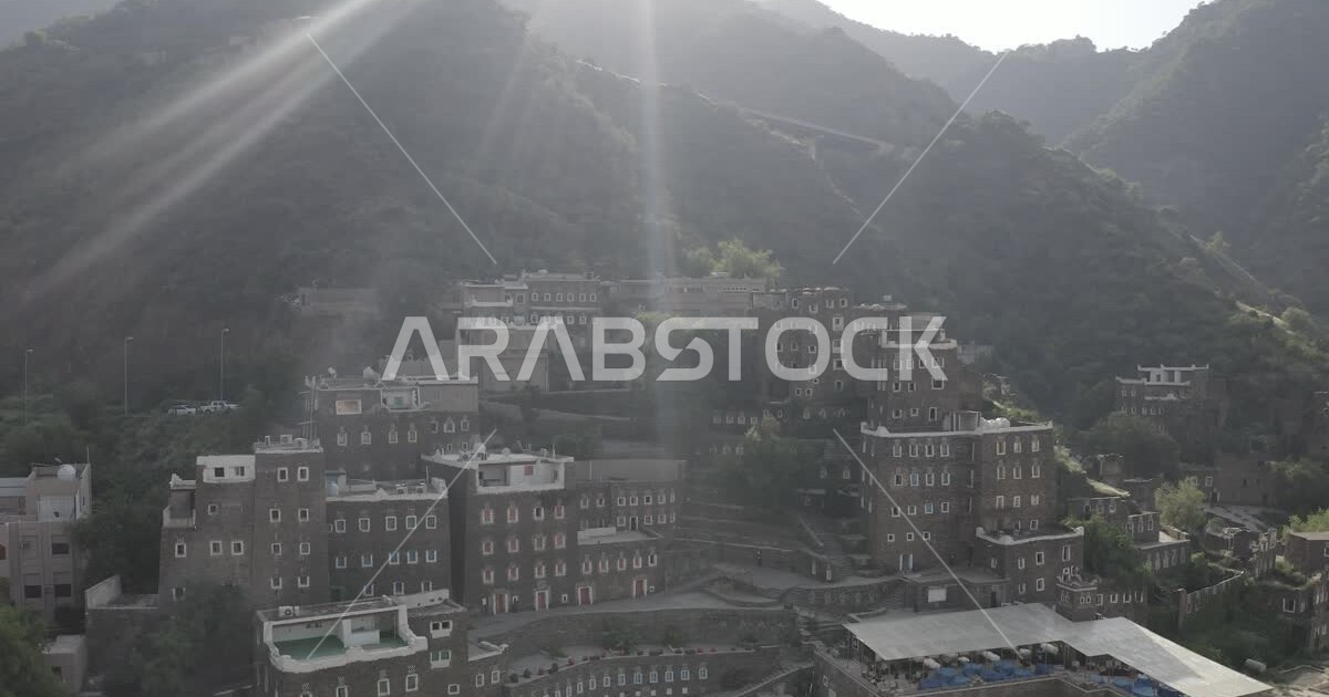 Drone photography of the historic Rijal Alma village in Asir, Saudi ...
