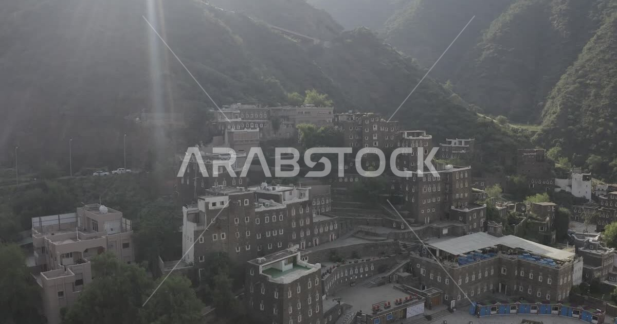 Drone photography of the historic Rijal Alma village in Asir, Saudi ...