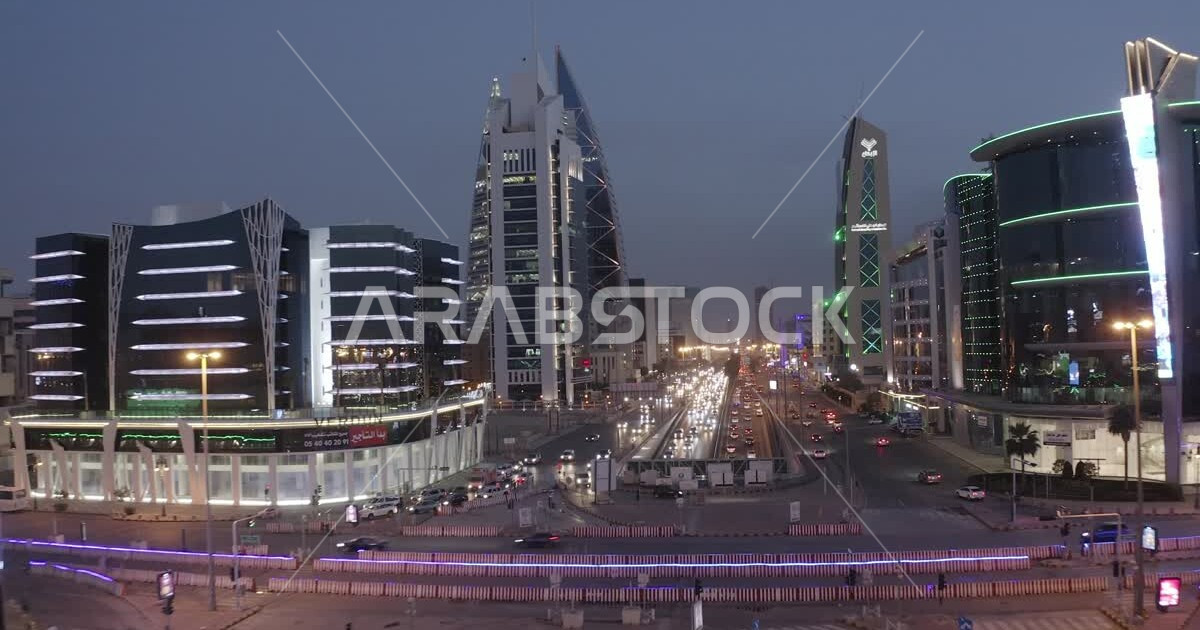 Drone photography of Riyadh, Saudi Arabia at night, towers and ...