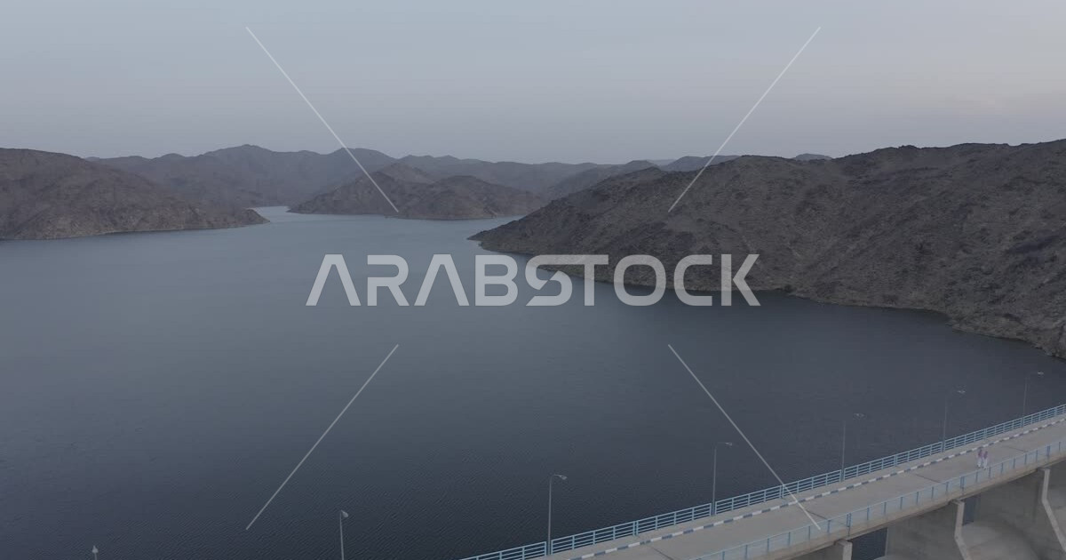 Drone photography of the King Fahd bin Abdulaziz Dam lake in the Bisha ...