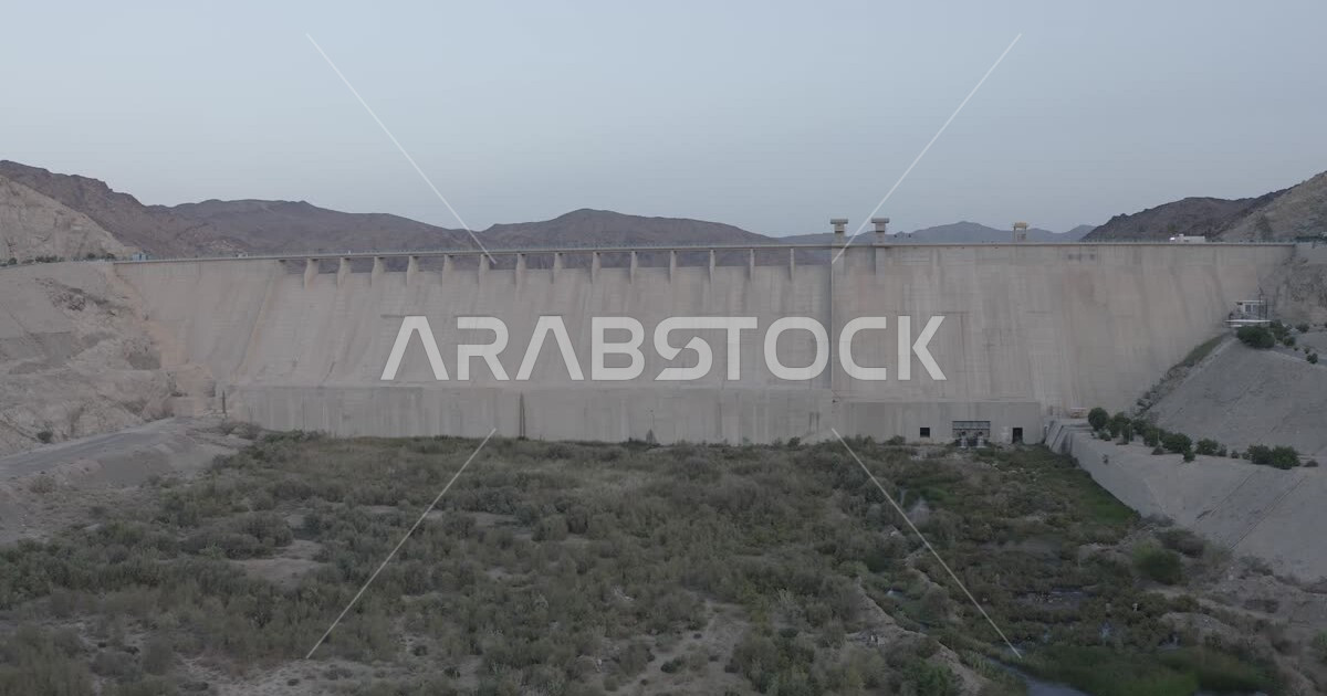 Drone photography of the King Fahd bin Abdulaziz Dam lake in the Bisha ...