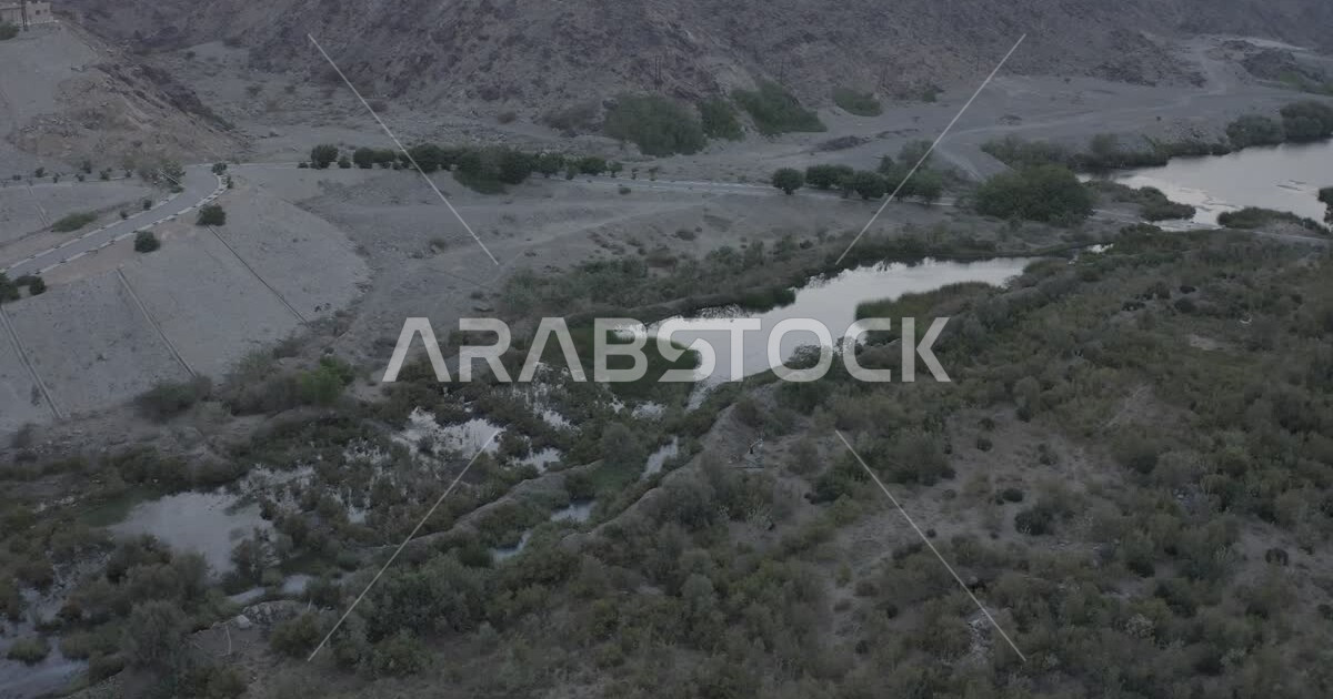 Drone photography of the King Fahd bin Abdulaziz Dam lake in the Bisha ...