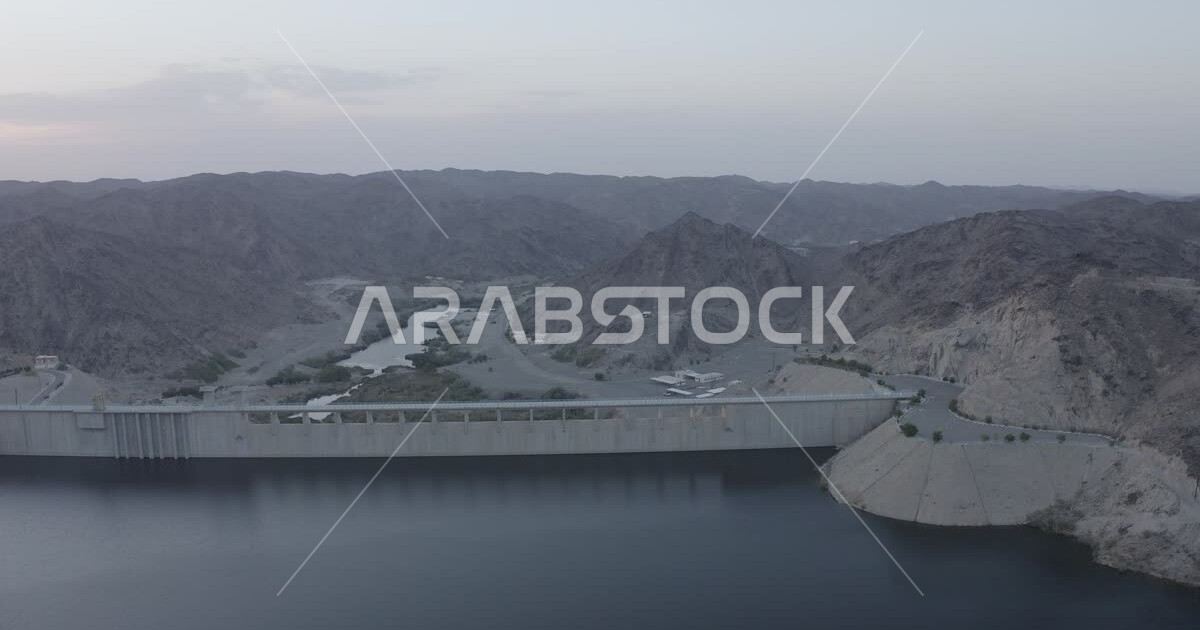 Drone photography of the King Fahd bin Abdulaziz Dam lake in the Bisha ...