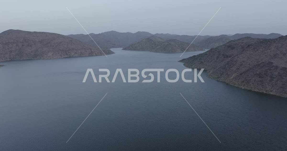 Drone photography of the King Fahd bin Abdulaziz Dam lake in the Bisha ...